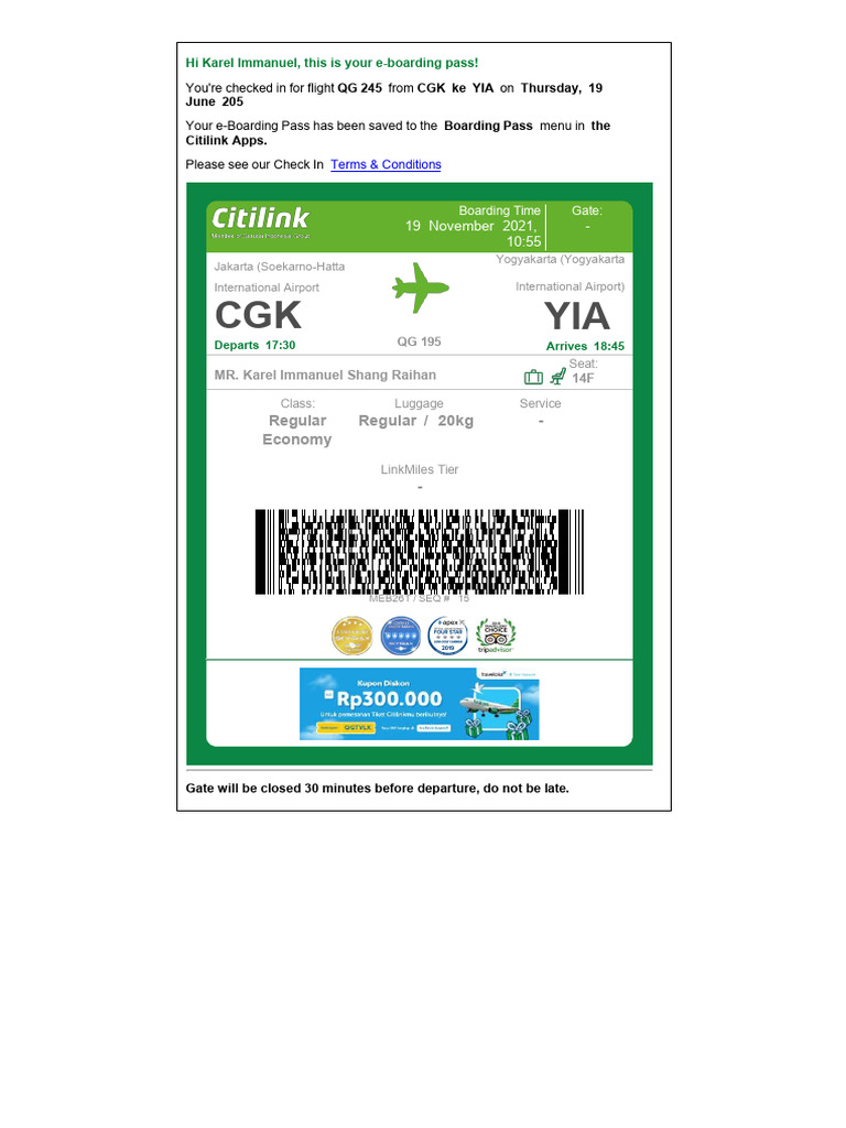 Citilink E-Boarding Pass Details | PDF
