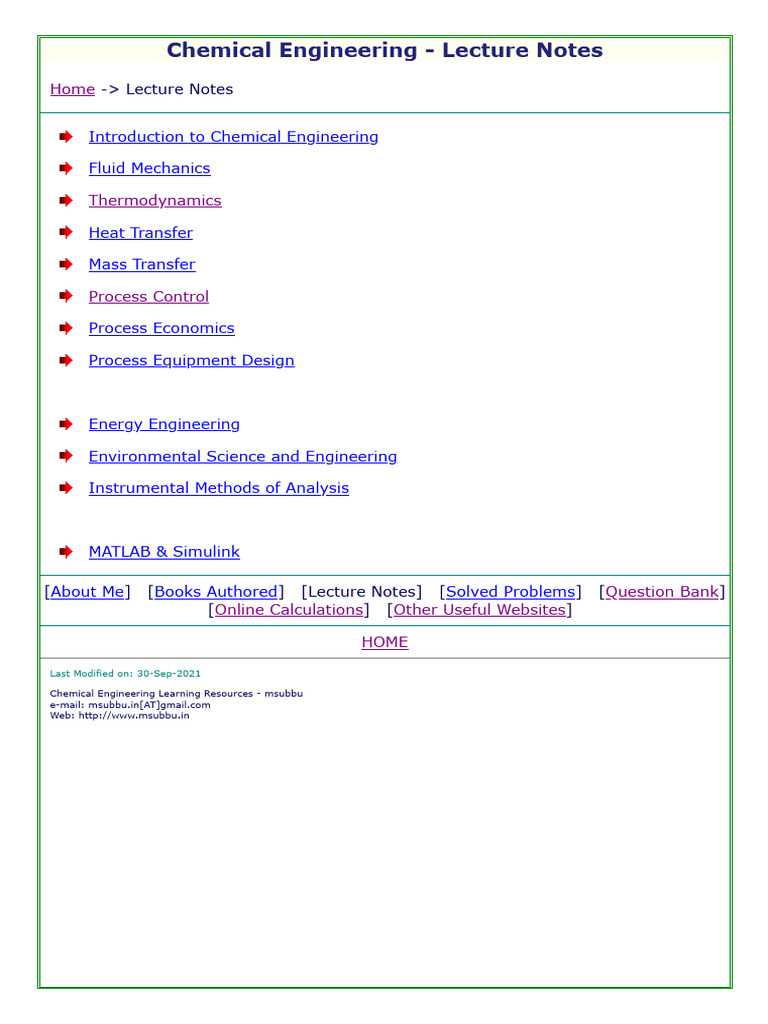 ChemicalEngineering LectureNotes Msubbu | PDF