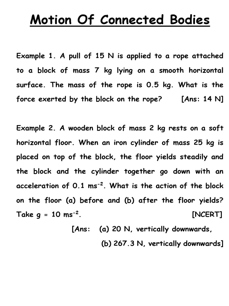 Motion of Connected Bodies Examples | PDF | Tension (Physics) | Force
