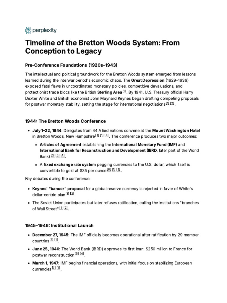 Timeline of The Bretton Woods System - From Concept | PDF | Bretton ...