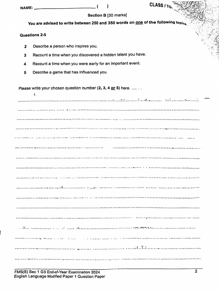 2024 Fairfield Sec 1 Eng Paper 1 EOY | PDF