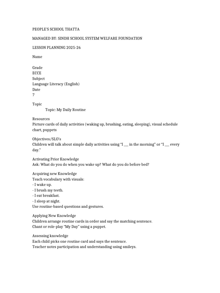 ECCE Lesson Plans Days 7 8 9 | PDF | Learning | Human Communication