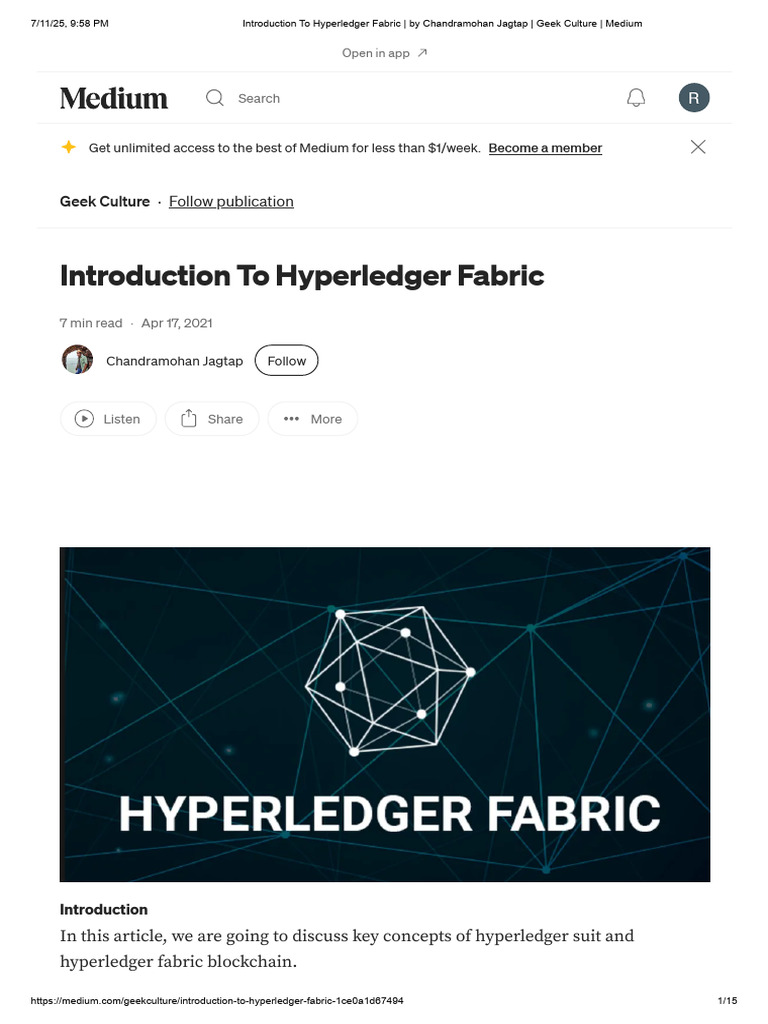 Introduction To Hyperledger Fabric - by Chandramohan Jagtap - Geek Culture - Medium | PDF ...