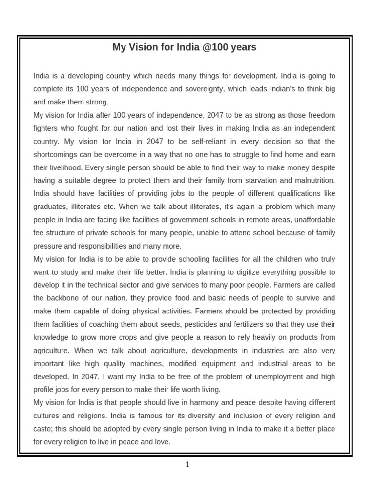 My Vision for India @100 | PDF | Economies