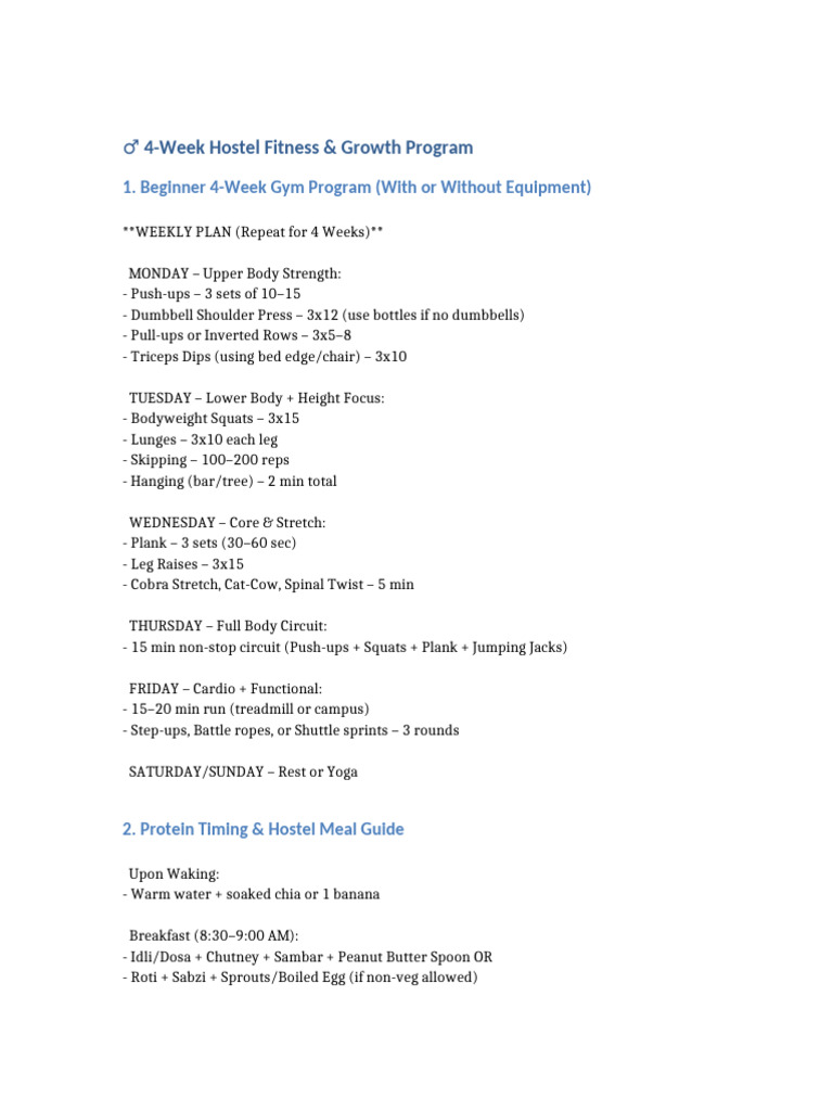 Hostel Fitness Height Program SRM | PDF