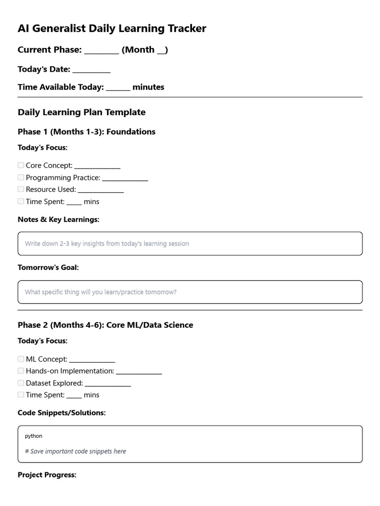 AI Generalist Learning Tracker Template | PDF | Artificial Intelligence ...