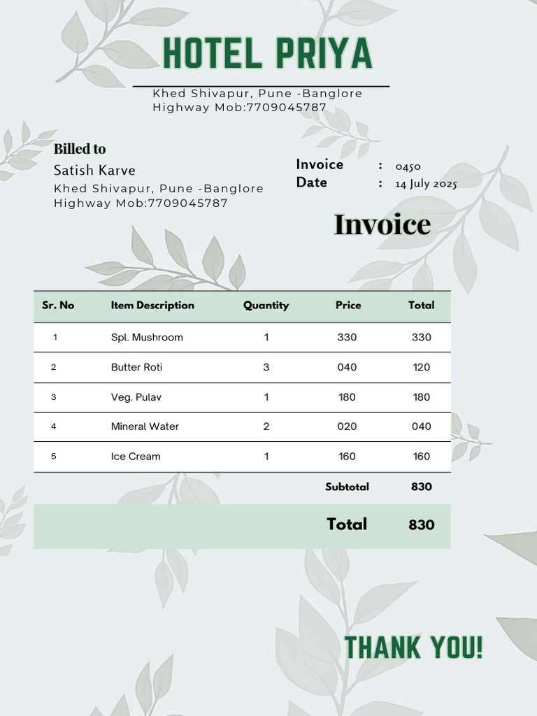 Green and Gray Botanical Delicate Hotel Invoice - 20250813 - 182213 ...