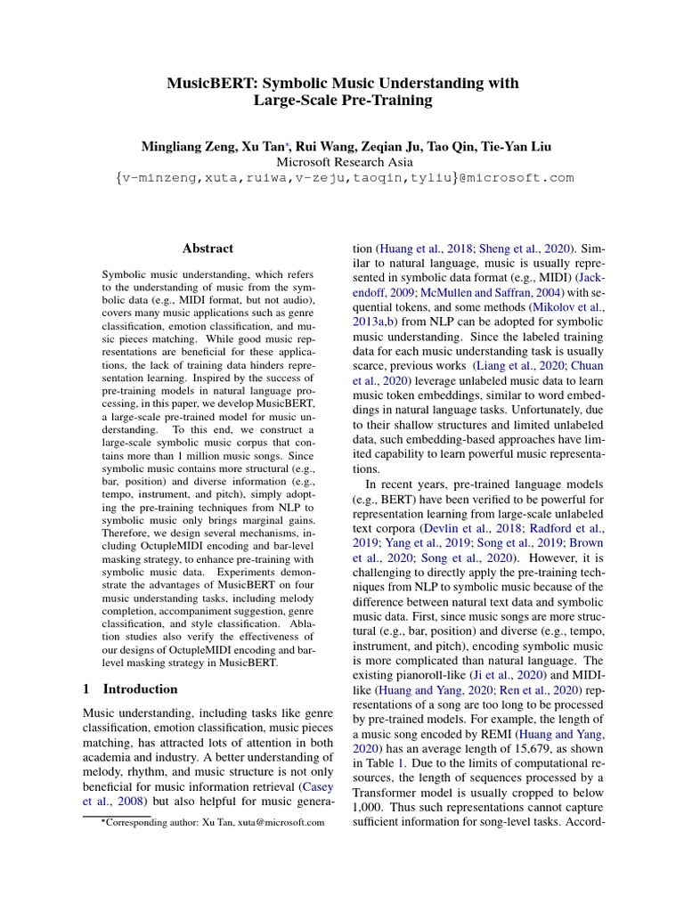 MusicBERT Symbolic Music Understanding With Large-Scale Pre-Training ...