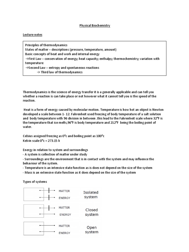 Physical Biochemistry Lecture Notes | PDF | Temperature | Entropy