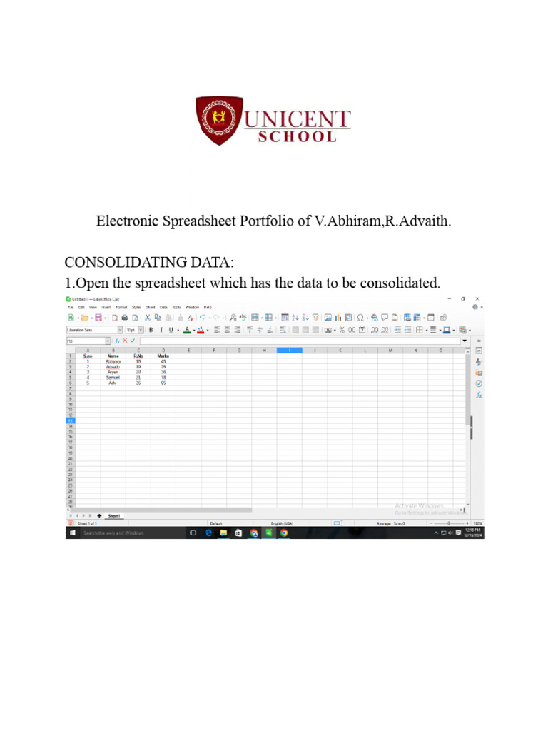 V.abhiram 10 Electronic Spreadsheet Portfolio | PDF