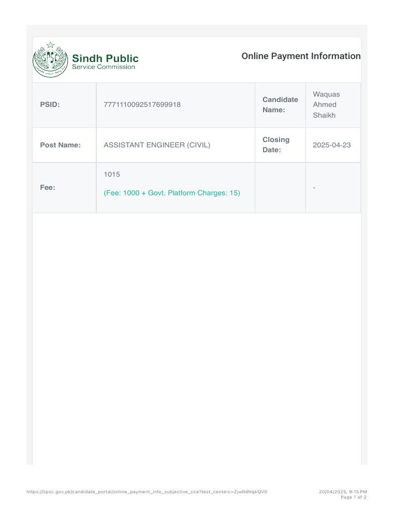 Online Payment Info - SPSC | PDF