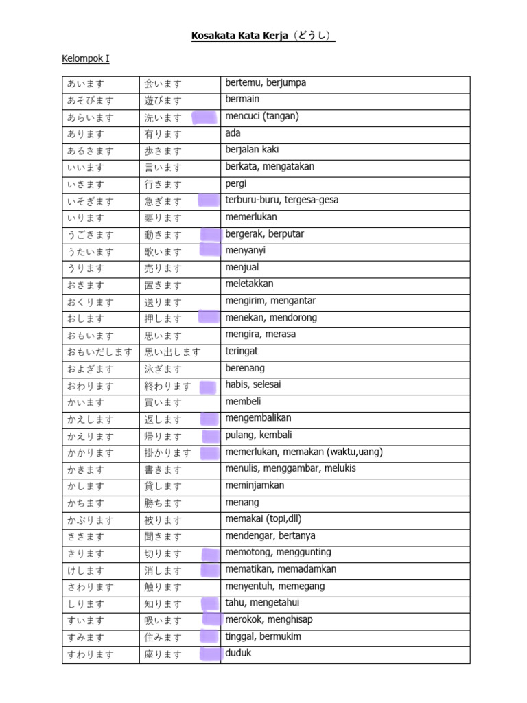 KOSAKATA KATA KERJA | PDF