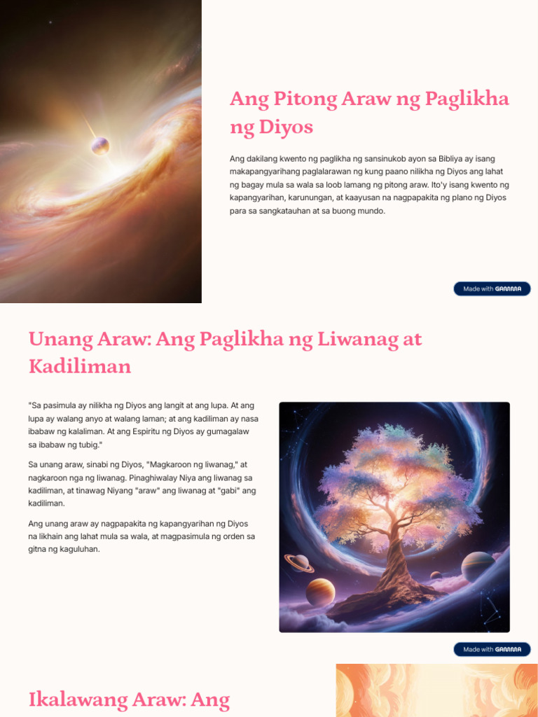 Ang Pitong Araw NG Paglikha NG Diyos | PDF