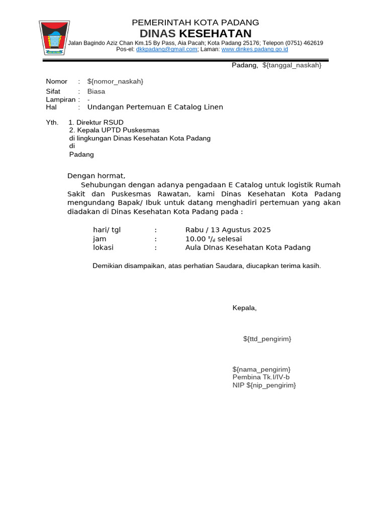 Undangan Pertemuan E Catalog Dinkes Padang | PDF