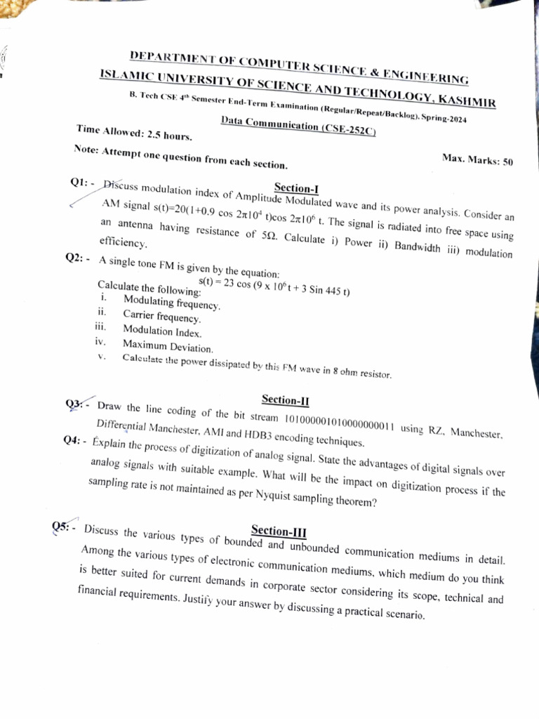 Data Communication Spring 2024, Adil Sir. | PDF | Frequency Modulation | Data Transmission