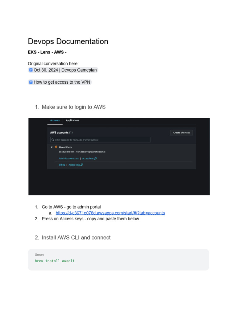 Devops Documentation - EKS, Lens | PDF | Amazon Web Services | Command Line Interface