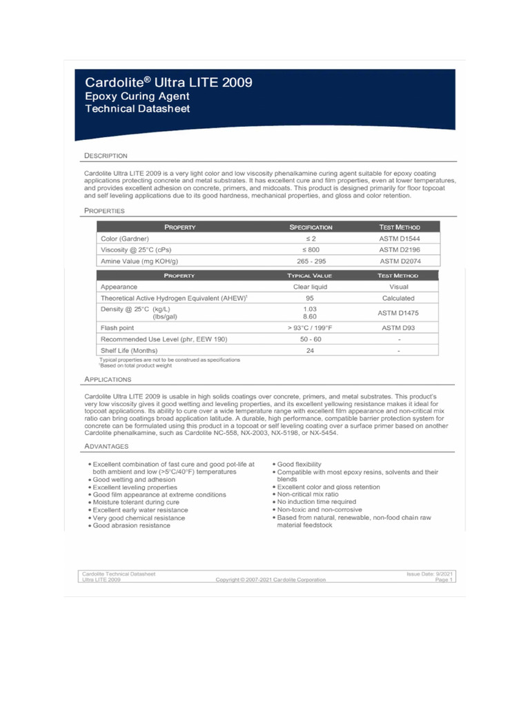 Ultra Lite 2009 Tds | PDF