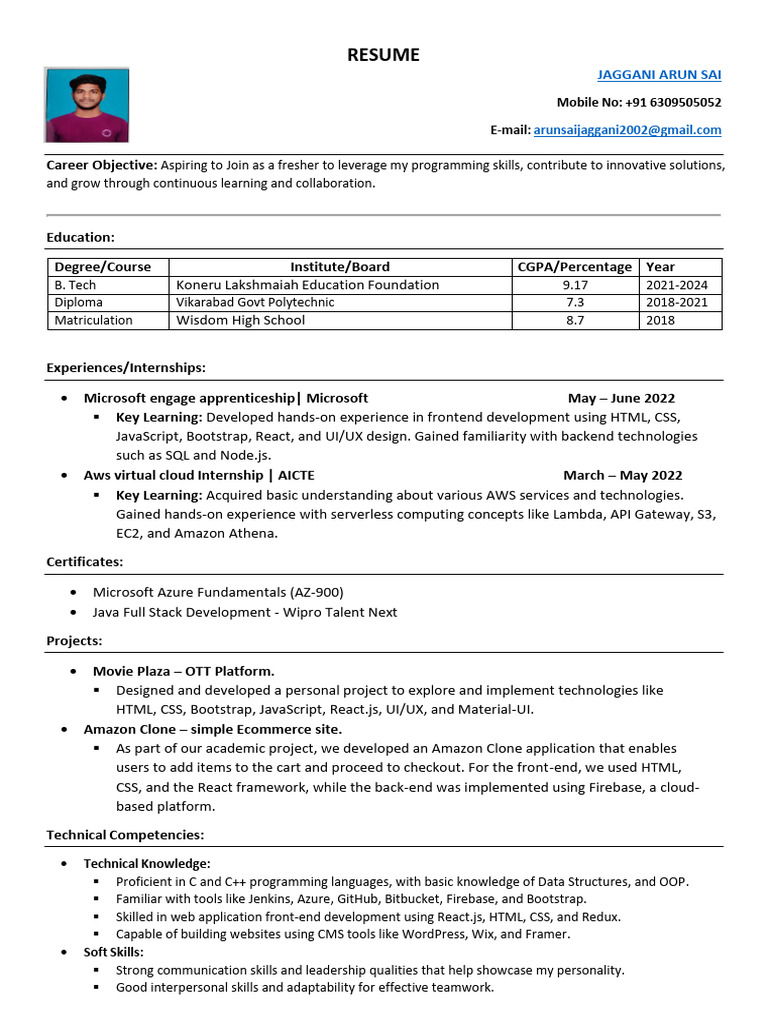 Arun Jaggani RESUME 2 Edited | PDF | Java Script | Amazon Web Services