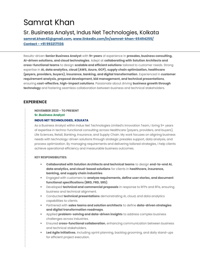Samrat Khan Resume Business Analyst | PDF | Cloud Computing | Data Analysis