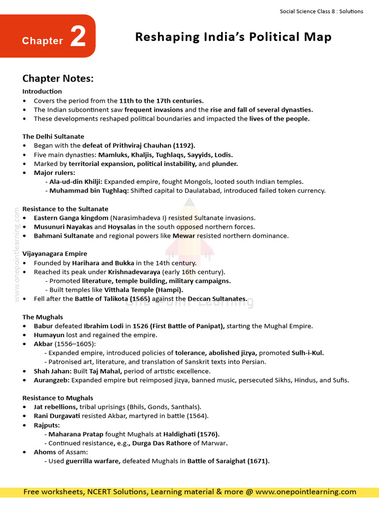 Reshaping India's Political Map: Class 8 Notes | PDF | Mughal Empire ...