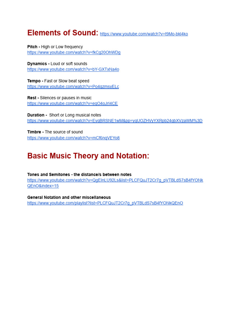 Music Elements Cheat Sheet PDF | PDF
