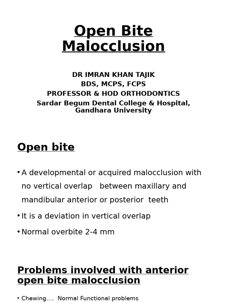 Understanding Open Bite Malocclusion | PDF | Orthodontics | Dentistry