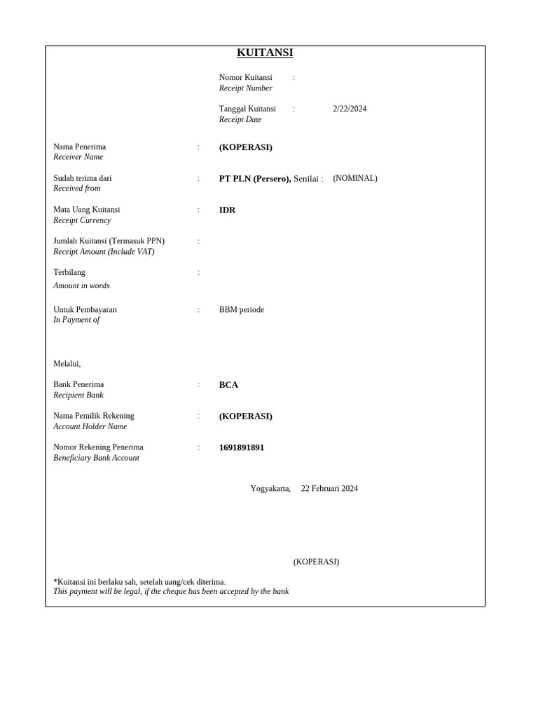 Format Kwitansi TAGIHAN | PDF