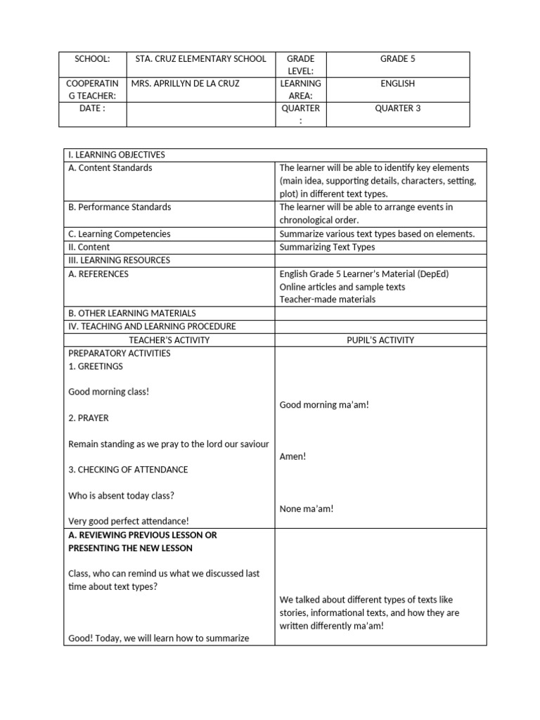 Grade 5 English Text Types (1) | PDF | Plot (Narrative) | Narrative