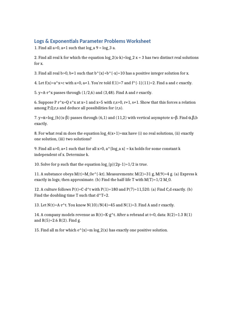 Logs and Exponentials Problem Set | PDF