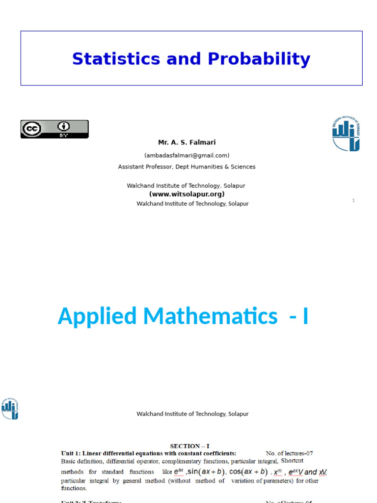 Statistics and Probability Lecture 1 (Statistics) | PDF | Applied ...