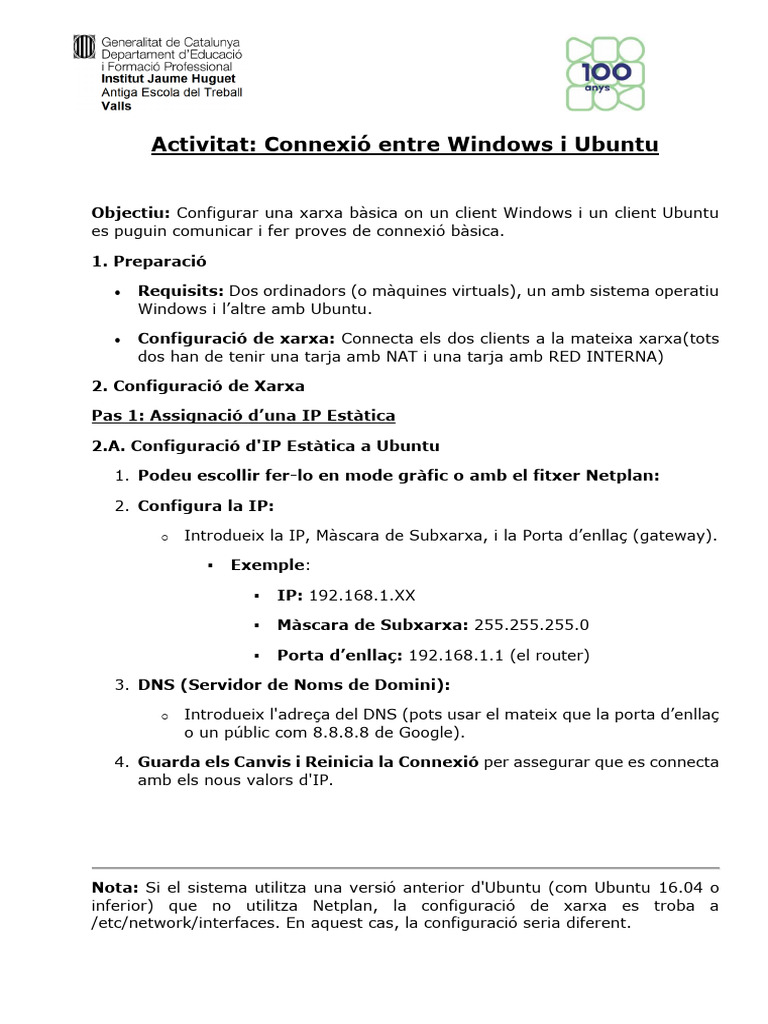 Activitat 4 - Connexió Entre Windows I Ubuntu | PDF