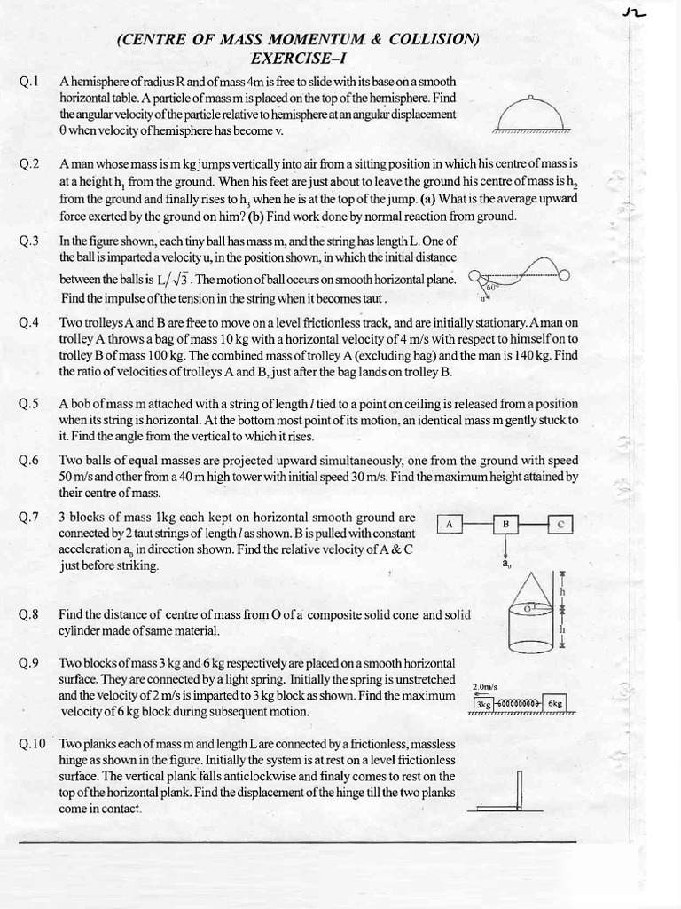 Centre of Mass and Collision Exercises | PDF | Physics | Classical ...