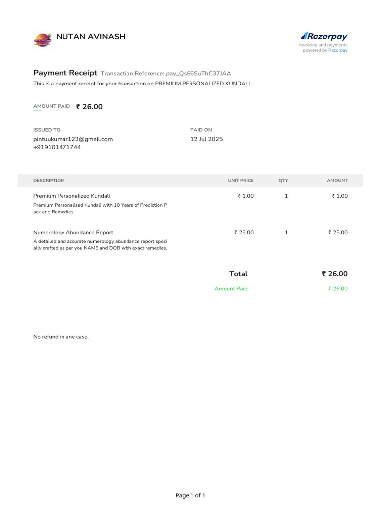 Receipt Pay - Qs66SuThC37JAA From NUTAN AVINASH (Paid) PDF | PDF