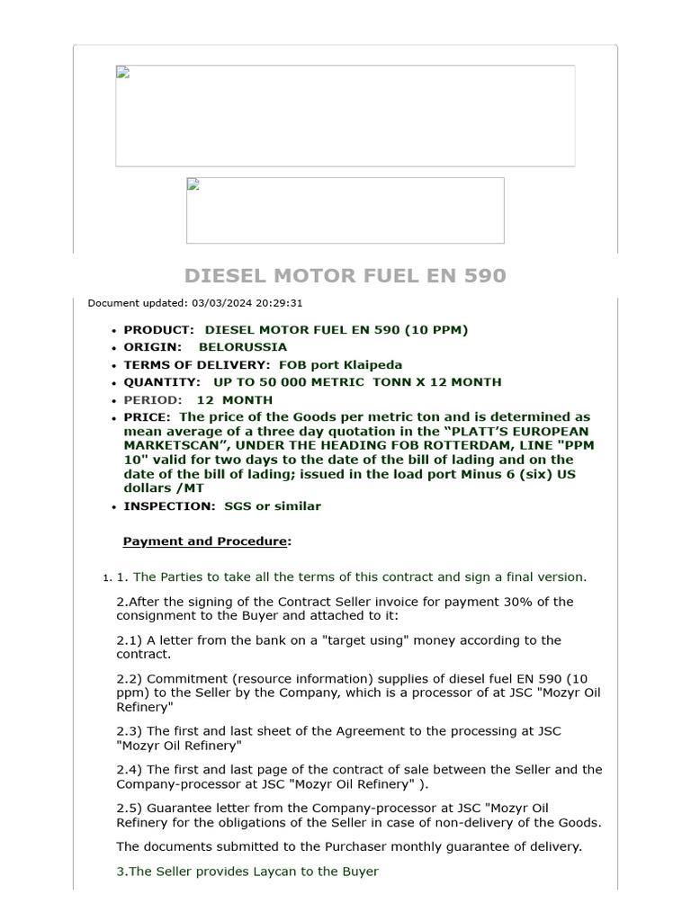 EN 590 Diesel Fuel Supply Agreement | PDF | Receipt | Diesel Fuel
