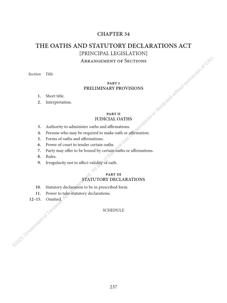 THE OATHS AND STATUTORY DECLARATIONS ACT | PDF | Oath | Notary Public
