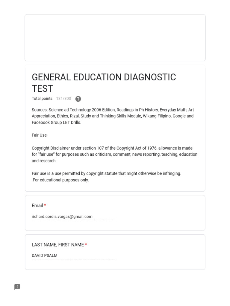 General Education Diagnostic Test Results | PDF | Homo | Prokaryote