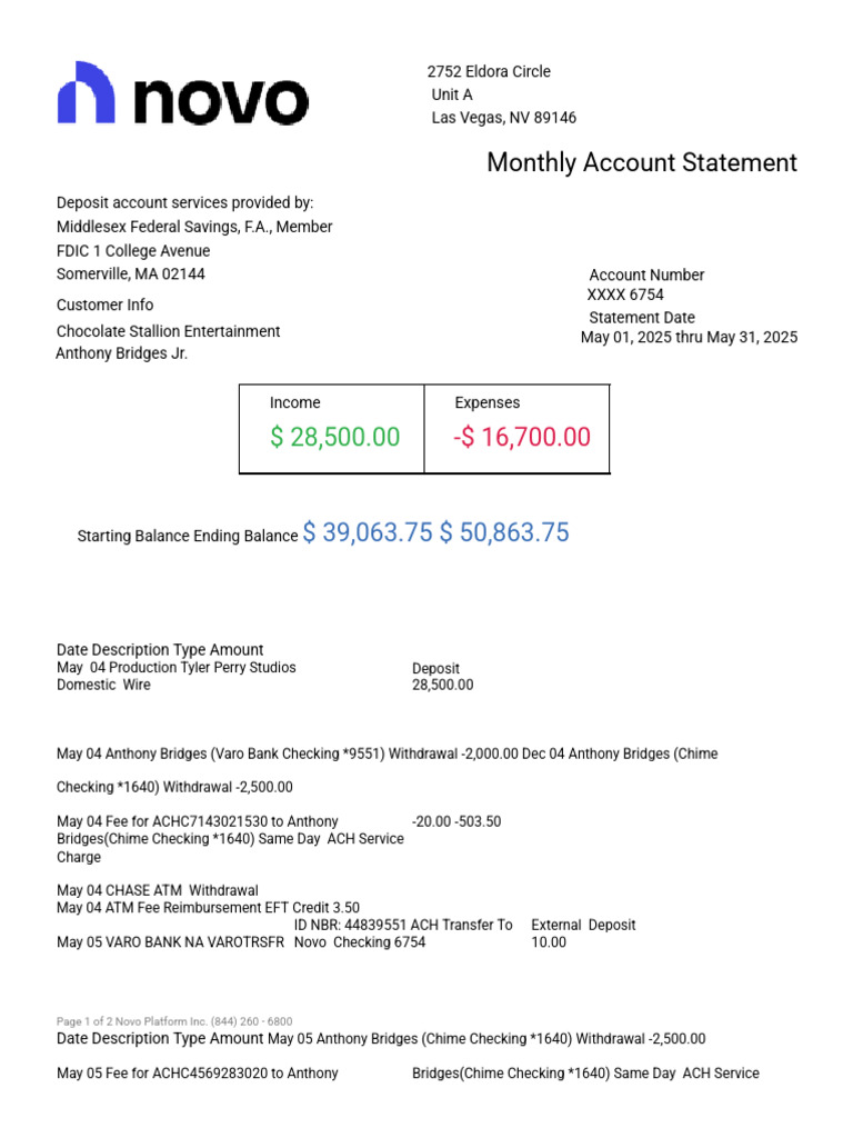 Monthly Statement for Anthony Bridges | PDF | Banks | Financial Services