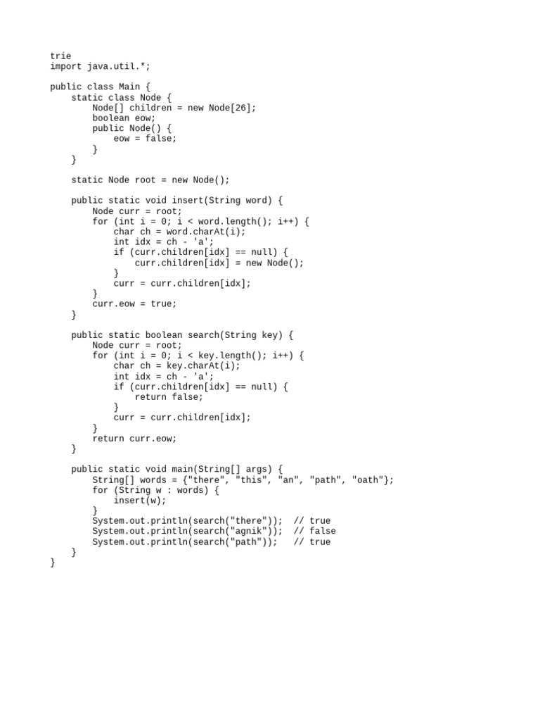 Java Trie Implementation Example | PDF