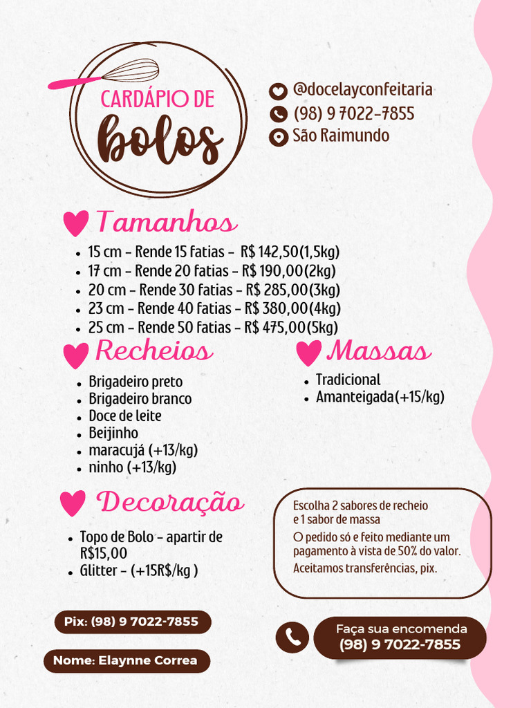 Cardápio de Bolos Moderno Rosa Marrom Menu PDF | PDF