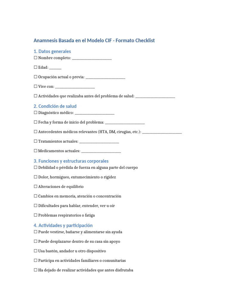 Anamnesis CIF Checklist | PDF