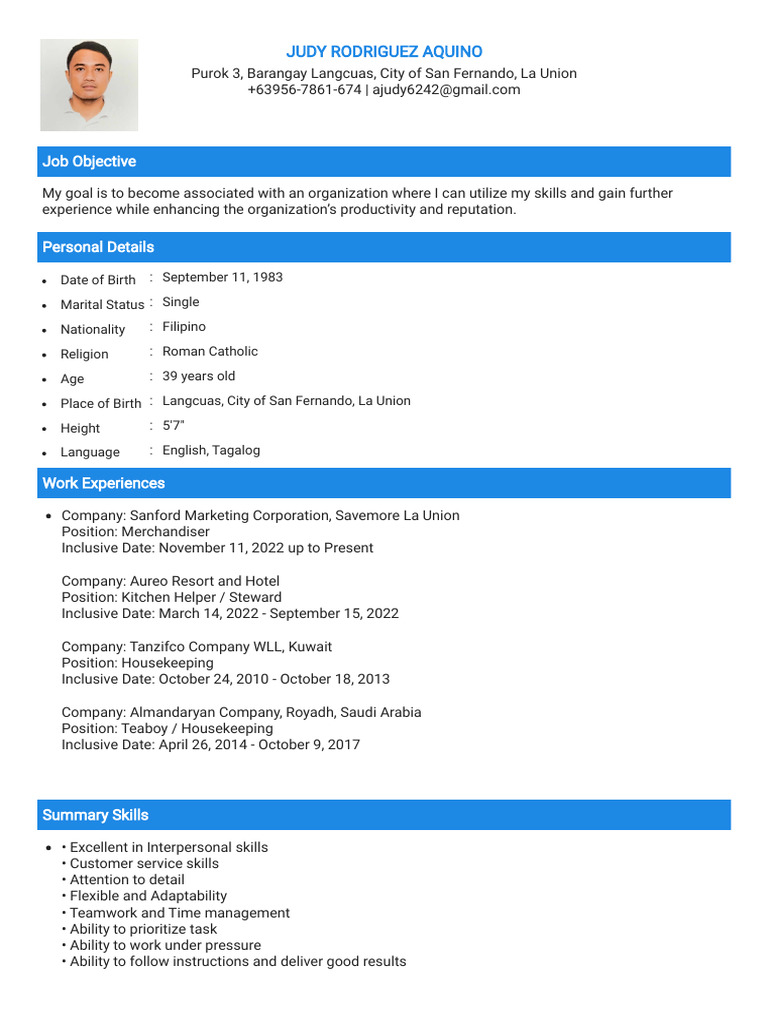 Resume Judy Rodriguez Aquino | PDF