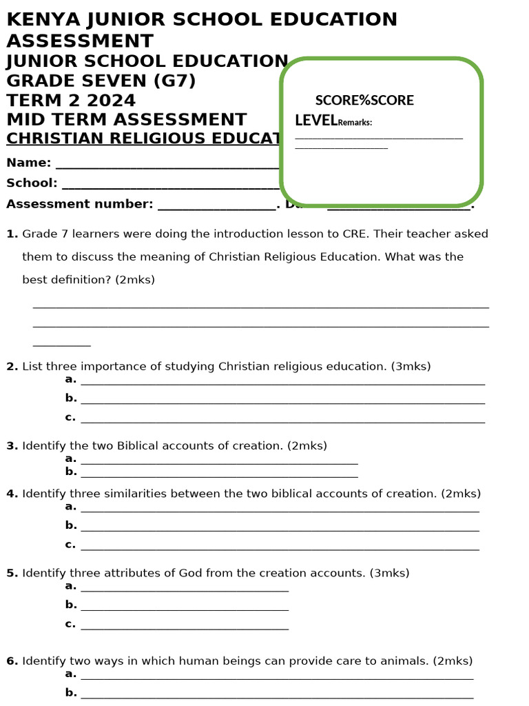g7 Cret 2024 Teacher - Co .Ke 9 | PDF | Jesus | Bible