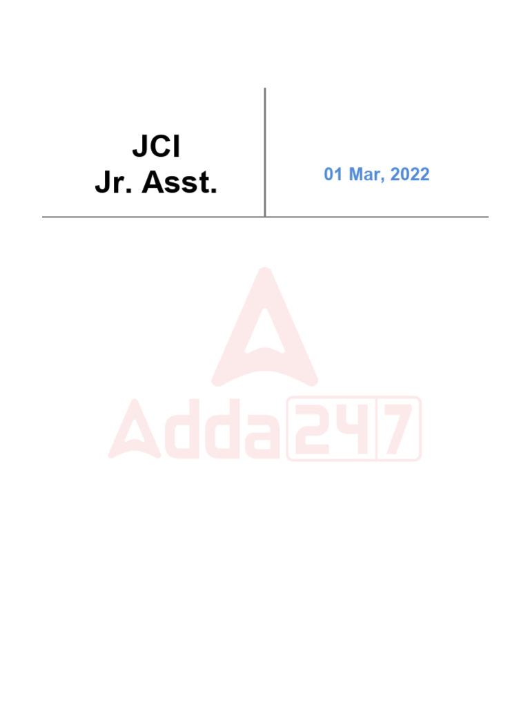JCI Junior Assistant Official Paper Held On - 01 Mar 2022 1 | PDF