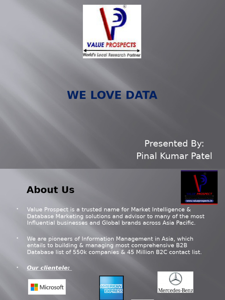 We Love Data: Presented By: Pinal Kumar Patel | PDF