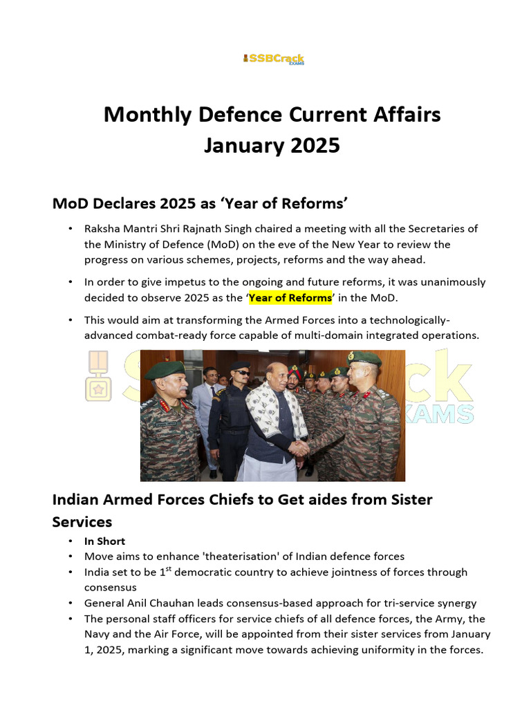 January 2025 Defence Current Affairs | PDF