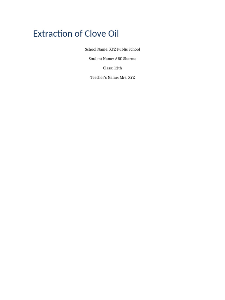 Extraction of Clove Oil Project | PDF