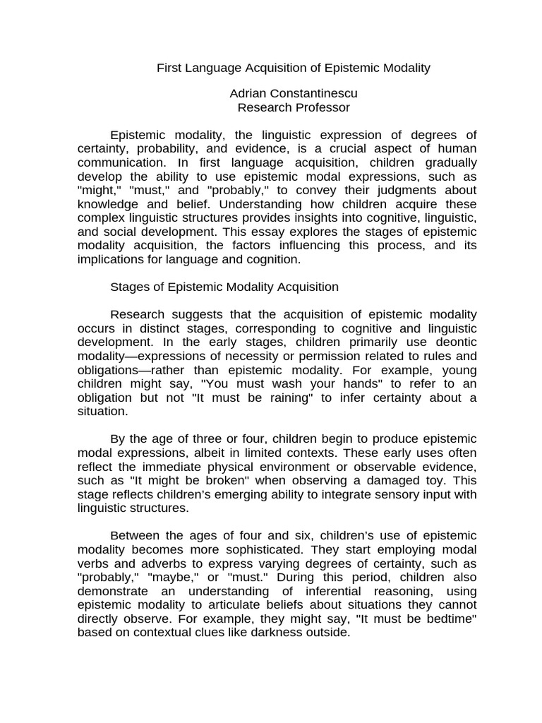 Epistemic Modality in Language Acquisition | PDF | Epistemology ...