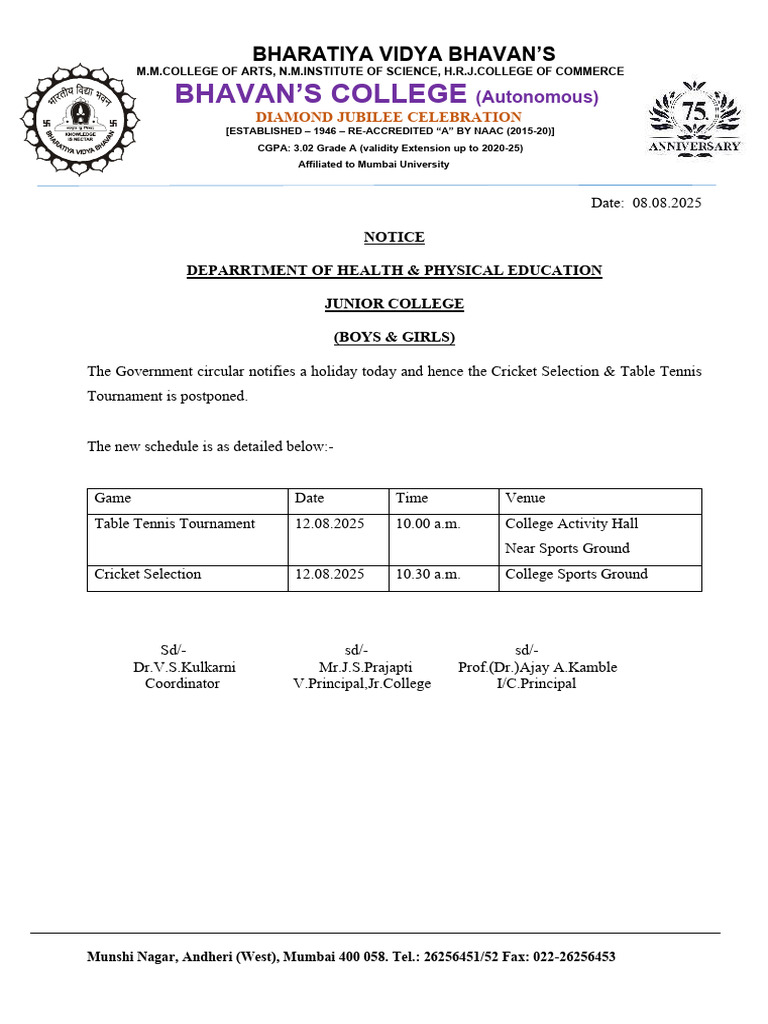 Revised Sports Notice For Junior College Students AY 2025-26-1 | PDF