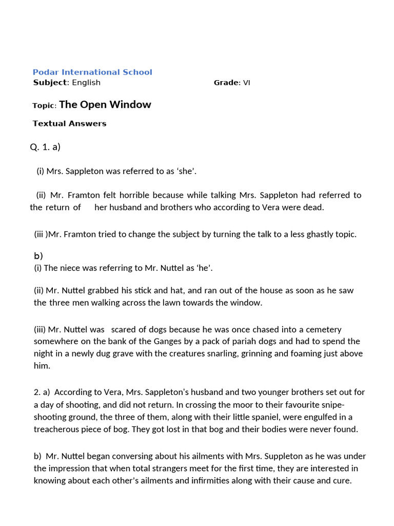Class 6: The Open Window Summary | PDF