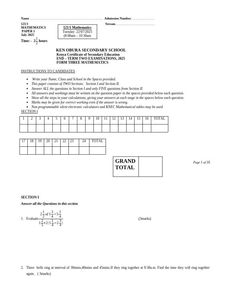 Mathematics f3 pp1 End Term2 | PDF | Mathematics
